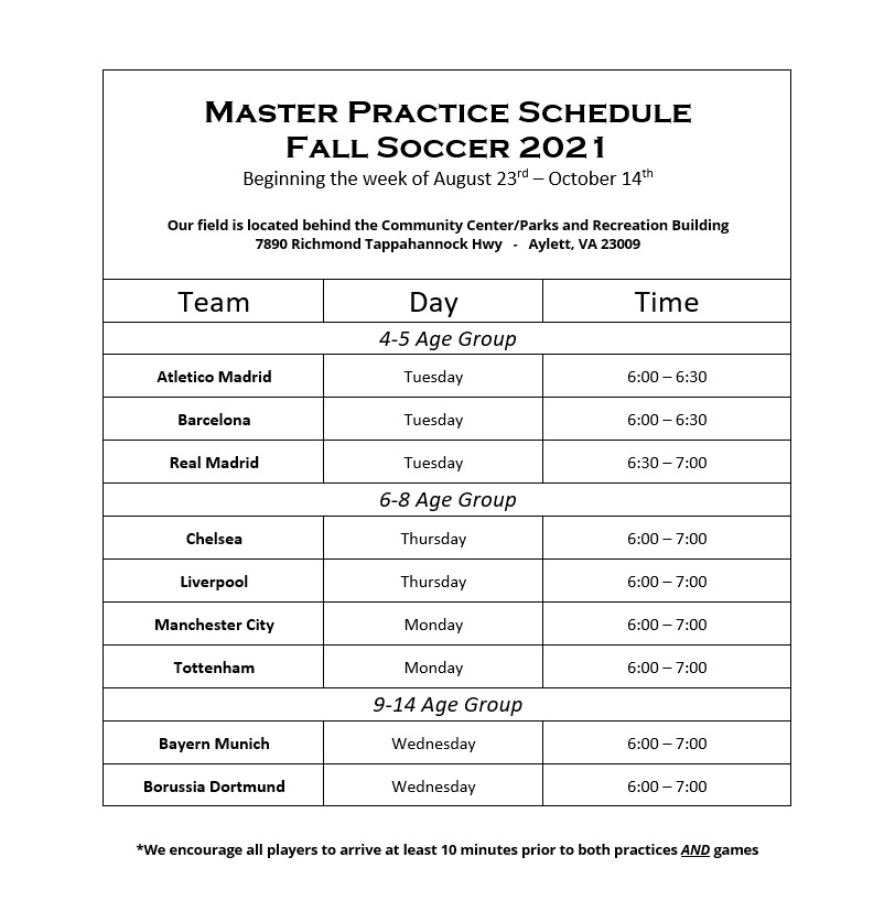 King William County Parks & Recreation: Fall Soccer League 2021